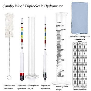 Hydrometer for Home Brew Beer,Triple Scale Hydrometer for Wine Kombucha Making Test Kit Supplies,Specific Gravity,Brix and ABV Beer Hydrometers and Test Jar(2 Sets)