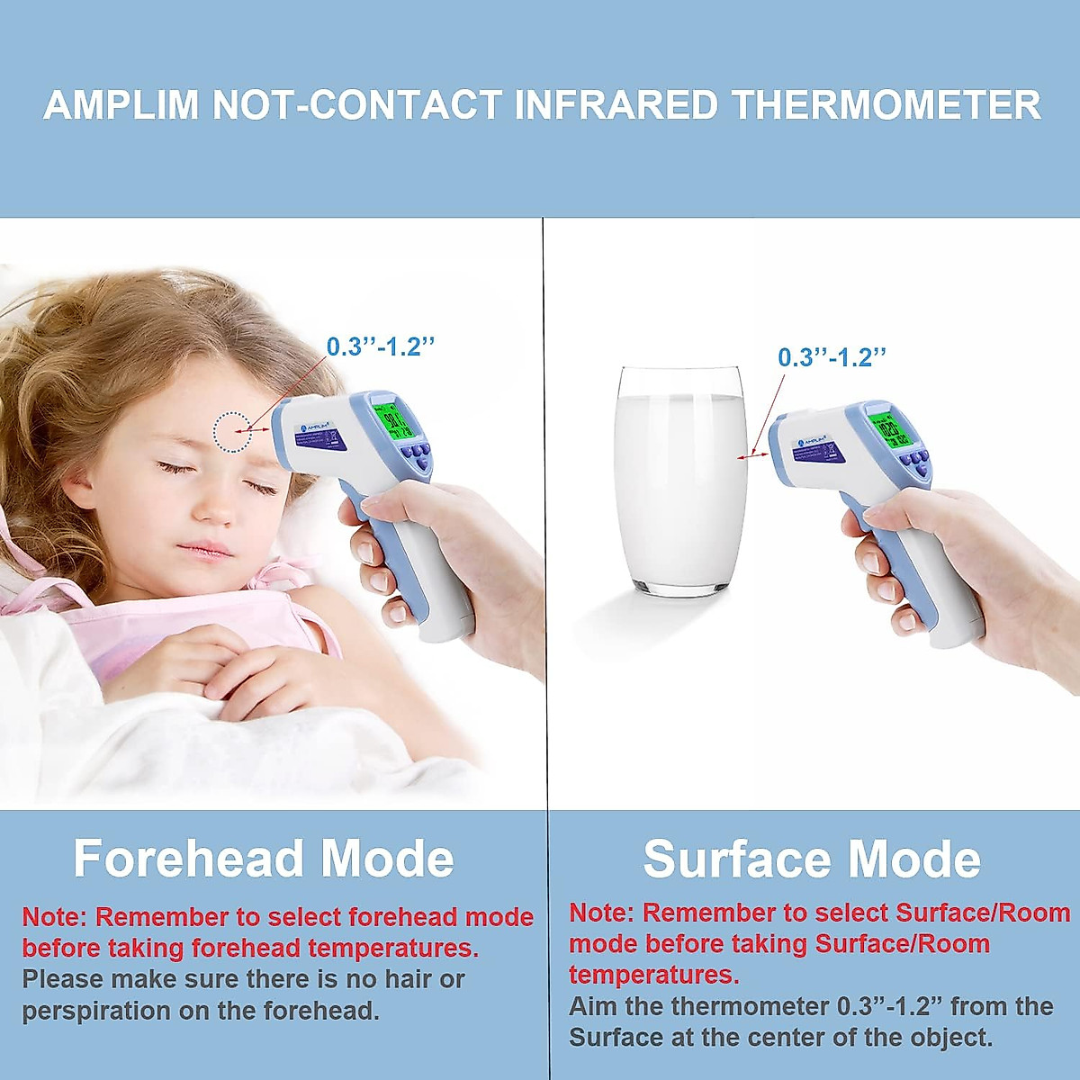 Amplim Digital Forehead Thermometer for Kids, Adults, and Babies - Touchless, Non-Contact Fever Thermometer with Temporal Head Function - No-Touch Thermometer for Accurate Temperature - FSA/HSA