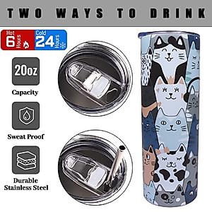 IchDich Cat Tumbler With Lid and Straw - 20 oz Insulated Stainless Steel Tumbler - Travel Mug and Wine Cups for Cat Lovers Gifts