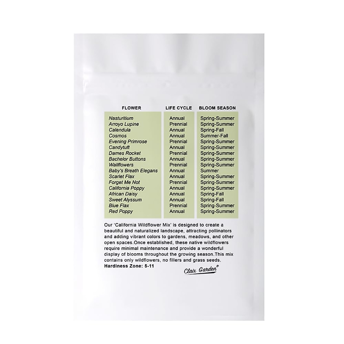 California Wildflower Mix - 10,000 Seeds - 17 Varieties - No Fillers, Open Pollinated and Non GMO, Perennial and Annual Garden Flowers, Attracts Bees and Butterflies