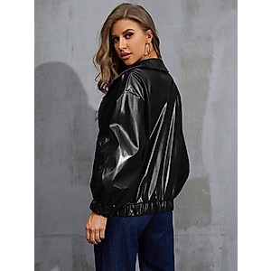 PITINAN Womens Leather Jacket Black Bomber Jacket Women 2023 Fall Faux Leather Jacket Leather Coat for Women Relaxed-fit Windproof Womens Motorcycle Jacket Black XXL