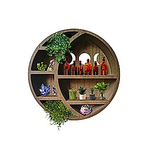 KuteDecor, Crescent Moon Shelf for Crystals , Wiccan Shelf, Crystal Shelf Display, Crystals Decor, Essential Oils Shelves Wooden, Crystal Wall Shelf, Moon Phase (Brown)