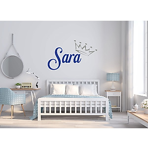 Personalized Name Vinyl Wall Decal with Princess Crown - Customized Name with Tiara Home - Decor for Young Girl's Bedroom, Nursery, or Playroom - Removable Sticker