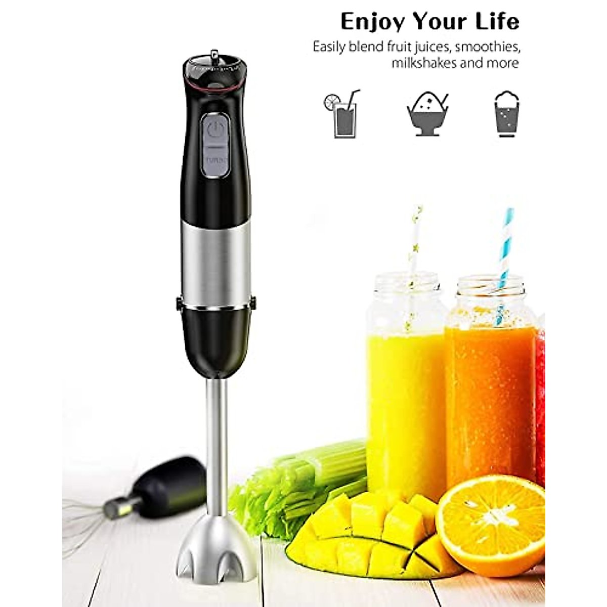 Aibesy Hand Blender Electric,Handheld Immersion Blender,Stick Blender with 6 Adjustable Speeds and Turbo Function,500W 2-in-1 Hand Blender with Whisk
