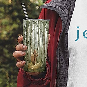 LLJEYOU Bear Hike Birch Forest Tumbler Insulated Stainless Steel Travel Tumbler Car Cup with Lid with Straw And Brush 590ml