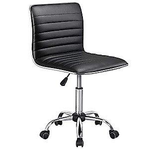 Yaheetech Adjustable Task Chair PU Leather Low Back Ribbed Armless Swivel Black Desk Chair Office Chair Wheels