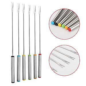 6PCS 9.5 Inch Fondue Forks Stainless Steel, Colored Coding Cheese Fondue Fork Fruit Fondue Forks, Chocolate Fondue Forks Set of 6, for Hot Pot, Barbecue, Fruits, Vegetables, Cheese, Marshmallows