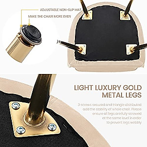 Gold Thumb Velvet Dinning Chair Set of 2 Mid-Back Accent Chair Modern Leisure Armchair with Gold Plating Legs Upholstered Living Room Chair (Beige-2PCS)