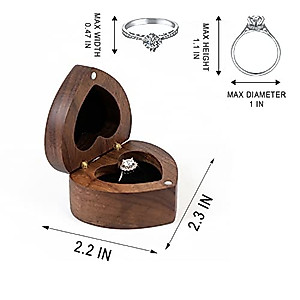 Wood Ring Box Heart Shaped Velvet Soft Interior Holder Jewelry Handmade Wooden Presentation Box Jewelry Chest Organizer Earrings Coin Case for Proposal Engagement Wedding Ceremony Birthday Gift