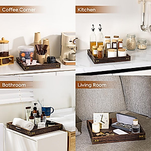 Yangbaga Serving Tray with Handles,13"*13"Wood Decorative Tray for Living Room,Modern Coffee Table Tray,Square Large Serving Platters for Home Decor,Ottoman,Bed,Kitchen,Bathroom, Breakfast,Bar