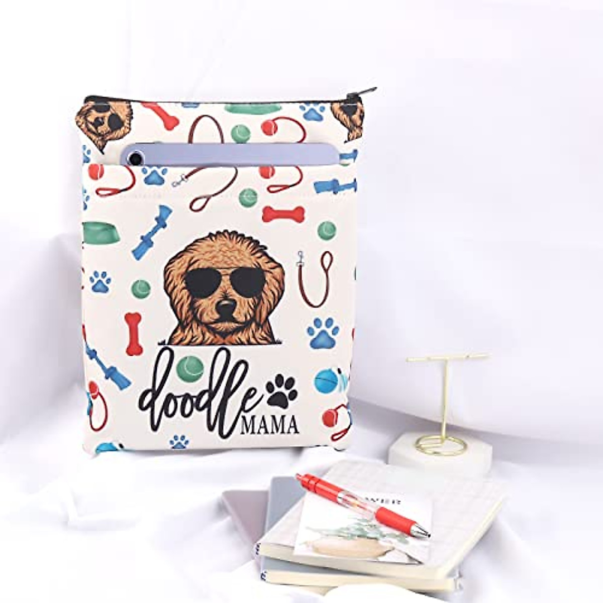 Doodle Mama Book Sleeve Golden Doodle Lovers Book Cover Doodle Owner Book Sack Pet Lovers Protector Sleeve Mothers Day Gift Waterproof with Zipper Book Pouch (DoddleMamaBS)