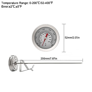 Deep Fry Thermometer Mechanical Meat Thermometer for Deep Fry, Grilling Dial Thermometer Stainless Steel Stem Meat Cooking Thermometer with Adjustable Pot Clip(Size:200 mm)