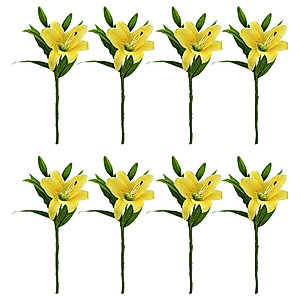MINYULUA 8Pcs Artificial Tiger Lily Flowers Yellow Real Touch Lilies Flower Bouquet Faux Floral Table Centerpieces Arrangement for Wedding Home Party Garden Office Decor