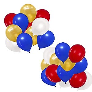 IGUO Red Blue Gold Balloons,Pack of 40pcs Comics Anime Super Hero Theme Latex Ballloons 12 inch Great for Patriotic Anniversary Birthdays Weddings Bridal Party Decorations
