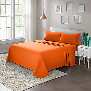 ARTALL Soft Microfiber Bed Sheet Set 4-Piece with Deep Pocket Bedding - King, Orange