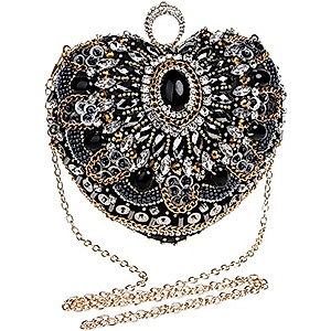Purses & Totes, Evening Clutches & Crossbody Bags Evening Clutch Bags Beads Clutch Heart Shape Black Autumn Women Crystal Rhinestone Bag Formal Dress Handbags