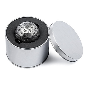 DNDND Iron D100 Metal Dice Set Single 50mm 100 Sided Die with Metal Case and Velvet Pouch for Table Game Dungeons and Dragons (Iron with Black Number)