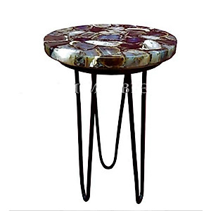 Natural Agate Table, Agate Table With Metal Stand, Round Agate Stone Table, Centerpiece, Agate Side Table 24" Inch, Piece Of Conversation, Family HeirLoom