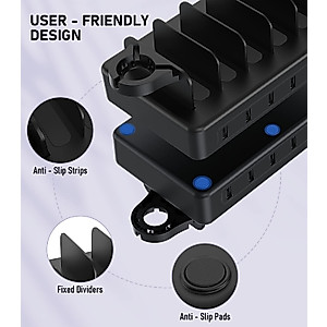 Charging Station for Multiple Devices, HSicily 6 Ports 50W Charger Station with 6 Cables Charging Dock Designed for Kindle iPhone iPad Cell Phones Tablets Apple Watch