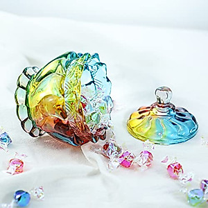 SOCOSY Royal Embossed Clear Glass Apothecary Jar With Lids, Candy Jar Containers Wedding Candy Buffet Jars Crystal Jewelry Box Food Jar 7oz