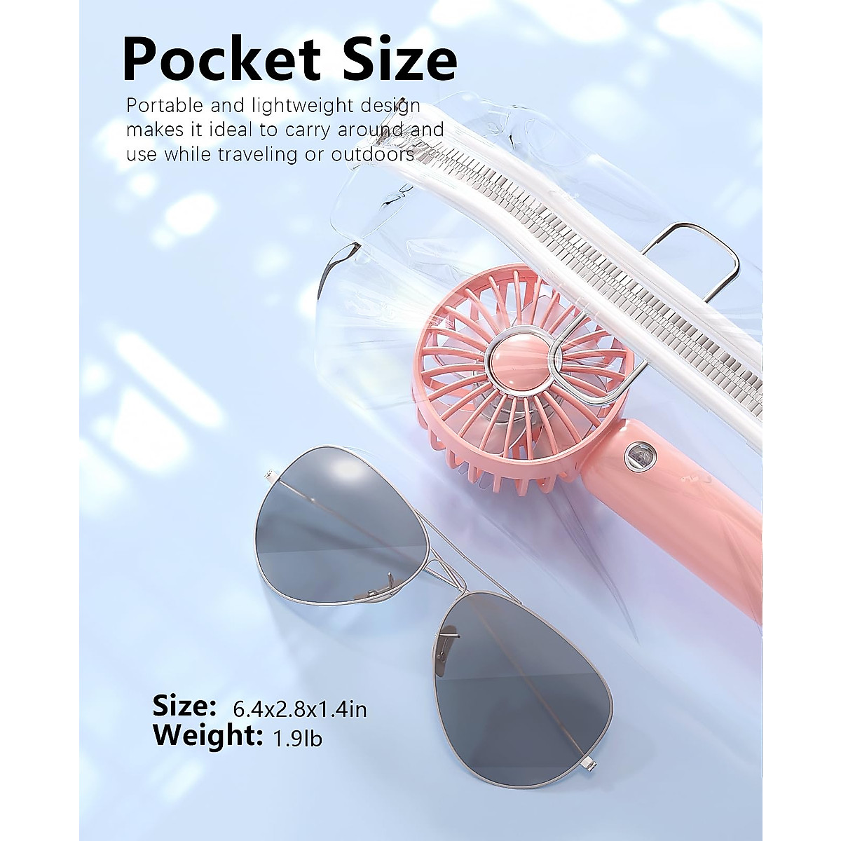 RNKRUN Portable Mini Fan, HandHeld Small Personal Battery Operated Fan Quiet usb Rechargeable 3 Speed makeup Lash Fan for Outside Travel Patios Indoor Shop Women Men Kids Girl Eyelash, pink