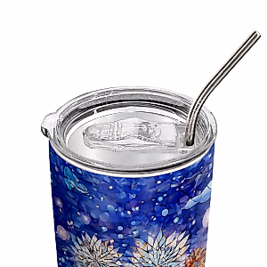 ORCAE 20oz Beautiful Colorful Daisy Flower, Stained Glass Style Flowers, Colorful Dandelion Flower Tumbler Cup, Insulated Travel Mug with Lid, Coffee Thermos for Men, Women, Gifts for Women - AC