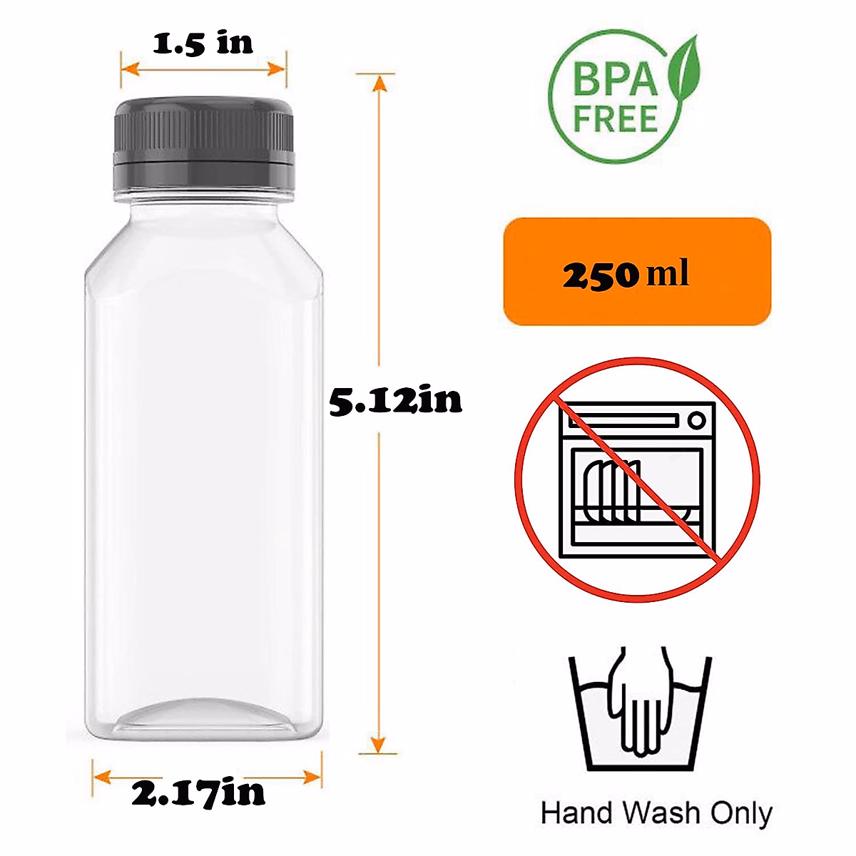 MANSHU 3 Pack 8 OZ Plastic Juice Bottles, Reusable Bulk Beverage Containers, Comes Black lid, for Juice, Milk and Other Beverages.