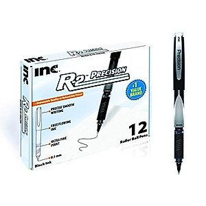 INC R2 PRECISION ROLLERBALL 0.5 MM Tip Ultra Fine Point 12 Count Comfort Grip R-2 Precision Pens with Free Flowing Liquid Ink for Smooth Writing, Premium Black Ink Pens for Home, School or Office