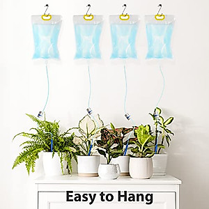 AHOUGER 4Pcs 3500ml Plant Life Drip Watering Bag with Adjustable Flow Automatic Plant Watering System Devices Waterer Spikes for Indoor Outdoor Potted Plant with 4Pcs Hooks