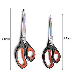 LIVINGO 2 Pack Premium Tailor Scissors Heavy Duty Multi-Purpose Titanium Coating Forged Stainless Steel Sewing Fabric Leather Dressmaking Comfort Grip Shears Professional Crafting (8.5+9.5INCH)