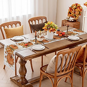 Romanstile Pumpkin Leaves Fall Table Runner, Buffalo Plaid Autumn Thanksgiving Harvest Farmhouse Style Table Decoration for Dining, Party, Holiday - 13x72 Inch, Grey Blue