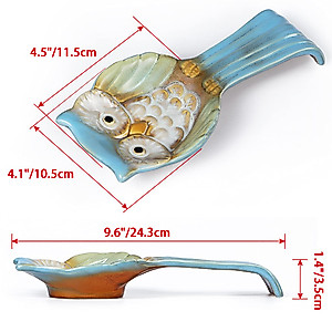 Sanbege Owl Spoon Rest, Ceramic Ladle Holder, Utensil Rester for Stove Top, Kitchen Counter, Dining Table, Coffee Station (Blue)