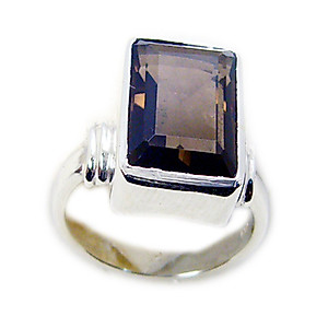 55Carat Natural Smoky Quartz Silver Ring for Women Square Stone Handmade Size 4,5,6,7,8,9,10,11,12