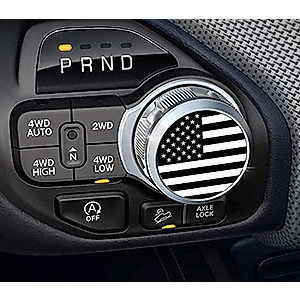 Dial Shifter Trim Plate Etched American Flag Emblem, Gear Shift Switch Knob Cover Fit for Chrysler Pacifica, Chrysler 200/300, Dodge Durango, Voyager, Dodge Ram 1500 & 2500.
