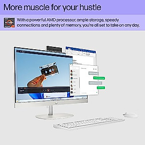 HP 23.8 inch All-in-One Desktop PC, FHD Display, AMD Ryzen 7 7730U, 16 GB RAM, 512 GB SSD, AMD Radeon Graphics, Windows 11 Home, 24-cr0090 (2023)