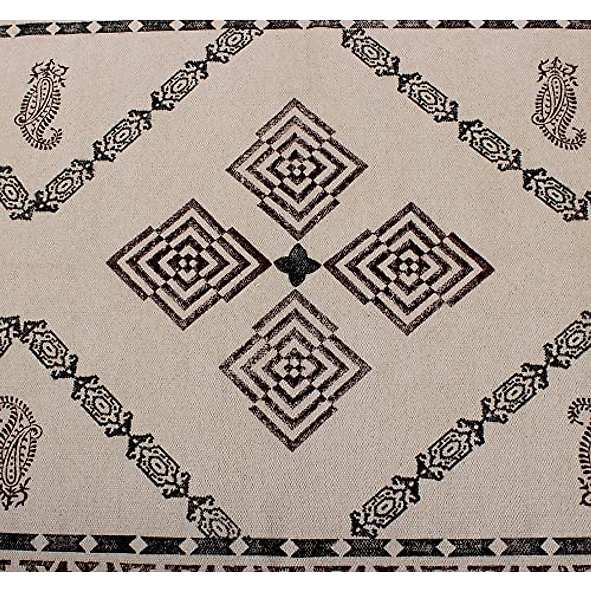 Casavani Hand Block Printed Rug Geometric Brown & Black Tassel Rug Easy Care Washable Rugs for Doormat Entryway Living Room Bedroom Hallway Balcony 9x15 Feet