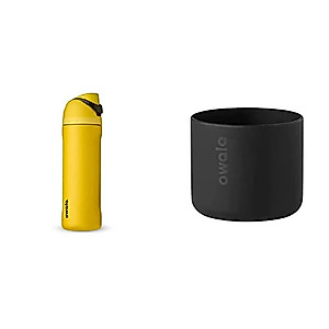 Owala Harry Potter FreeSip Stainless Steel Water Bottle, 24-Ounce, Hufflepuff & Silicone Water Bottle Boot, Anti-Slip Protective Sleeve Cover for 24-oz FreeSip, Twist, Black