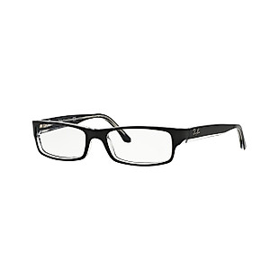 Ray-Ban RX5114 Rectangular Prescription Eyeglass Frames, Black On Transparent/Demo Lens, 54 mm