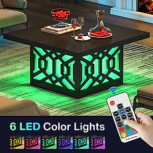 Tribesigns Coffee Table with LED Lights, Modern Square Cocktail Table with Storage, Center Table Living Room Furniture, Black
