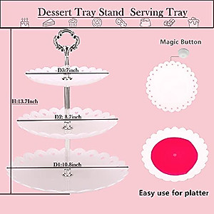 3 Tier Dessert Tray 2 Pack Cupcake Stand White Cake Holder 3-Tiered Serving Tray Large Round Lace Trays Table Decorations Platter for Party Wedding Serving Trays