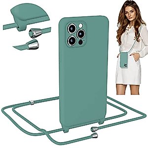 Blaspins Crossbody Strap Phone Case for iPhone 12 Mini, Adjustable Rope, Belt Neck Lanyard, String Detach Lanyard, Drop Proof Sturdy, Wrist Hands Free Protective Cover 5.4 inch 12 Mini - Pine Green