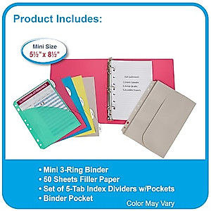 C-Line Mini Binder Starter Kit, Includes Binder, Index Dividers, Filler Paper and Binder Pockets, Colors May Vary, 1 Each (30100)