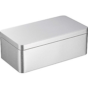 Hotop Silver Rectangular Empty Tin Box Containers, Gift, Jewelery and Storage Tin Kit, Home Organizer (7 x 3.8 x 2.5 Inch)
