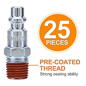 SUNGATOR 1/4-Inch NPT Male Industrial Air Plug, 1/4'' Pneumatic Plugs, Air Hose Fitting, 1/4'' Quick Connect Air Fitting, Air Hose Repair Plug Kit Compatible with I/M/D Type Air Coupler (25-Pack)