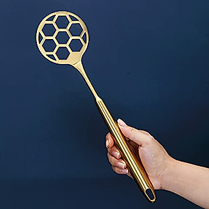 Gold Dough Whisk, Sturdy Football Shape Full Stainless Steel Flat Whisks For Cooking And Baking With Gold Titanium Plating, No Horking Hold in The Handle For Easy To Clean, Dishwasher Safe
