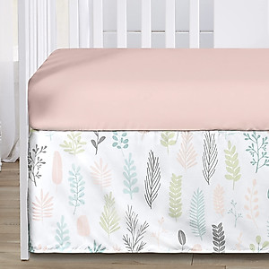 Sweet Jojo Designs Pink and Grey Jungle Sloth Leaf Baby Girl Nursery Crib Bedding Set - 4 pieces - Blush, Turquoise, Gray and Green Tropical Botanical Rainforest