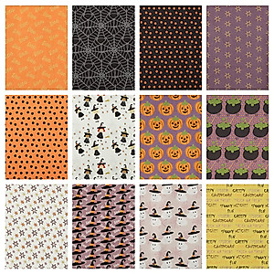 Chuanshui 12 PCS 17.5 x 10.5 inches (44 x 25 CM) 100% Cotton Craft Fabric Bundle for Patchwork 12 Different Pattern Pre-Cut Quilting Fabric Fat Eighths Square for DIY Craft Sewing (Halloween Pattern)