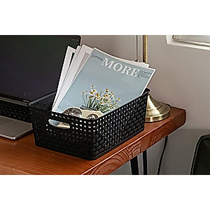 Eslite Plastic Storage Baskets for Organizing,11.42"X9"X4.7",Pack of 4 (Black)
