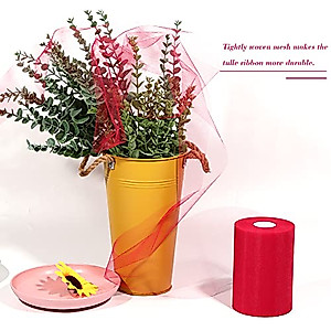 2 Pcs Tulle Fabric Rolls 6 Inch 100 Yards Polyester Tulle Gift Bow Tulle Roll Spool Fabric for Sewing Table Skirt and Birthday Party Wedding Decorations DIY Crafts Supplies (Red)