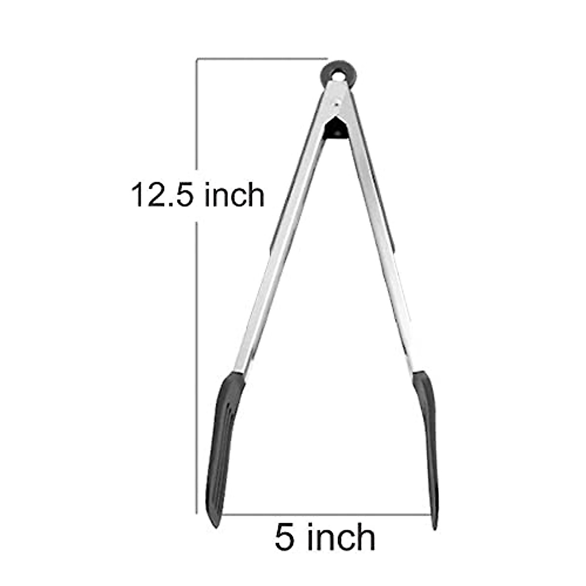 STARUBY Cooking Tongs 12 inches 2-Pack Stainless Steel Kitchen Silicone Serving Tongs Heat Resistant Grill Tongs Meat Turner Spatula Tongs Fish Tongs with Locking Handle Joint, Black